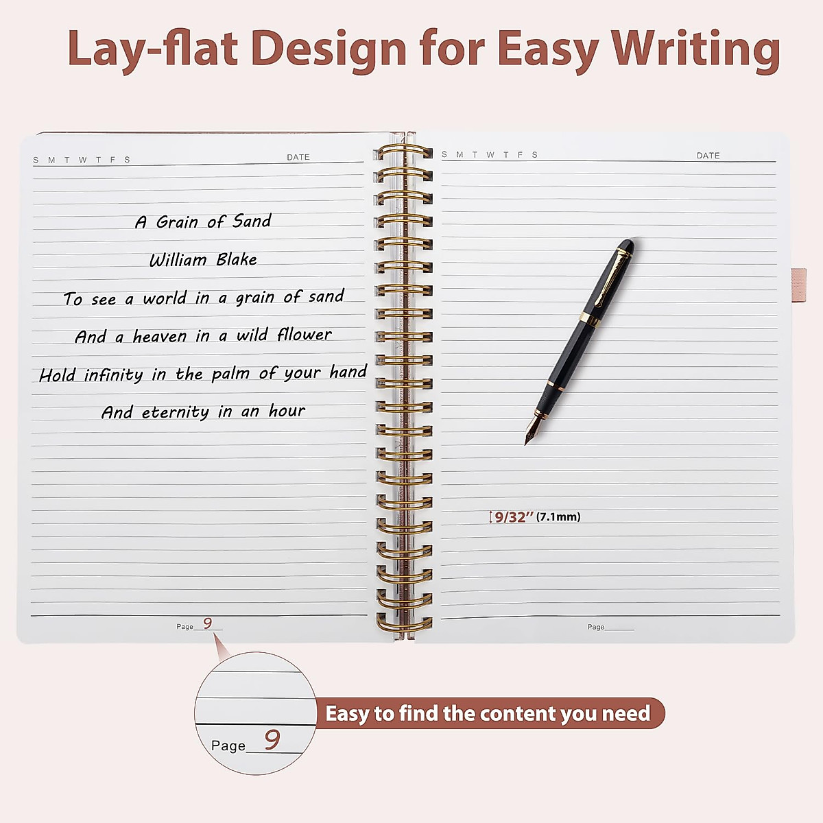 GuanQiao Spiral Notebook,8.5 x 11 College Ruled Notebooks for Work/Note Taking, Leather Hardcover Writing Journal for Women/Men,300 Pages A4 Lined Meeting Notebook for School Office,Rose gold