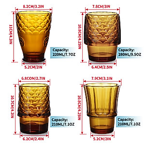 MDLUU Fish Design Tumbler Glasses, Stackable Drinking Glasses, Colored Glass Beverage Cups, Nautical Glassware for Gift, Set of 4 (Amber)