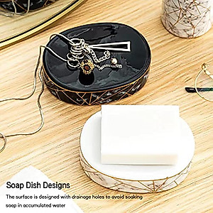 RUNLAIKEJI 4-Piece Ceramic Bthroom Accessories Set, Marbling Ceramic Bathroom Set Accessories, Home Bathroom Counter Set with Soap Dispenser, Soap Dish, 2 Mouthwash Cups, Home Decor Accessories