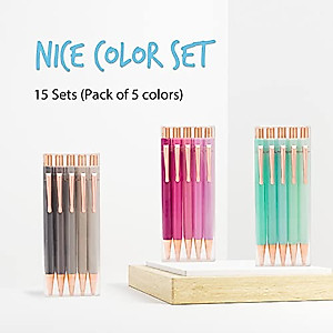 Moon Messenger Pretty Rose Gold Hexagon Gel Pens, 0.7mm Black Ink, 5-Pack, Pink Pen Set for Women and Men (Assorted 06)