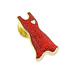 PinMart Heart Disease Awareness Enamel Lapel Pin – Gold Plated Glitter Red Dress Pin – Support Heart Health – Jewelry Brooch Pin with Secure Clutch Back