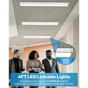 Sunco 4 Pack LED Wraparound Light Fixture 4FT, Garage Ceiling Lights, Linkable 40W=300W, 3500 LM, 6000K Daylight Deluxe, Hardwired, Surface Mount, Workshop Utility Light ETL