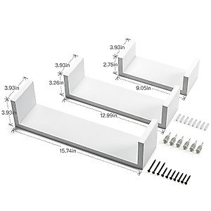 AMADA HOMEFURNISHING Floating Shelves Wall Mounted, Wall Shelf for Bedroom/Bathroom/Living Room/Kitchen, White Shelves 3 Sizes, U-Shaped - AMFS13-W