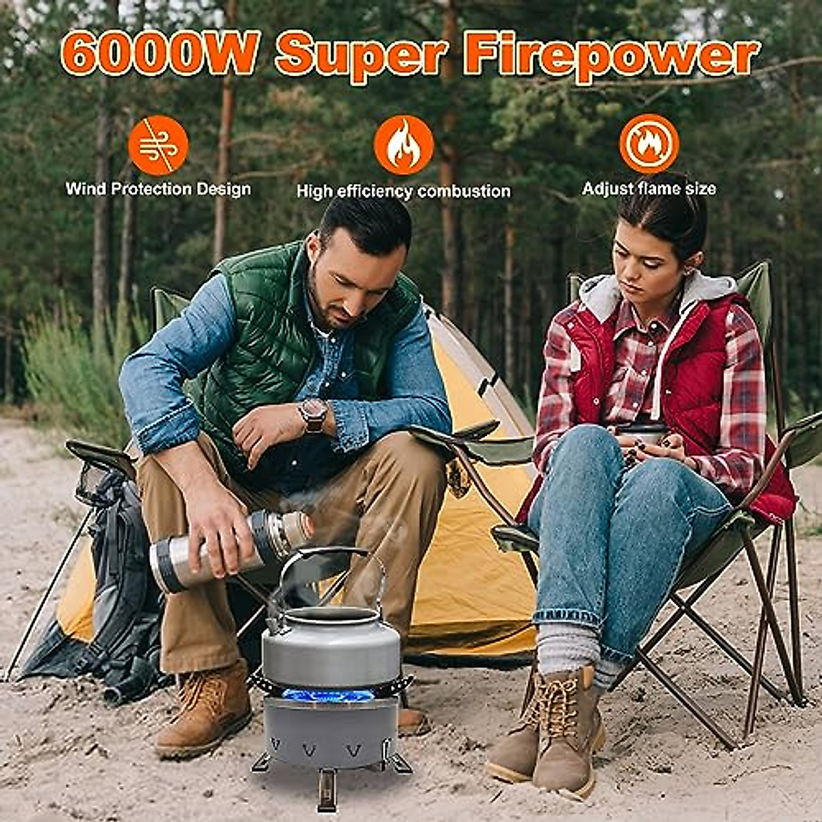 JooMoo Camping Stove Backpacking,10000W Windproof Portable Stove with Fuel Tank Adapter&amp;Piezoelectric IgnitionFuel Tank Adapter, Lightweight Camping Accessories For Outdoor Camping, BBQ, Hiking(Grey)