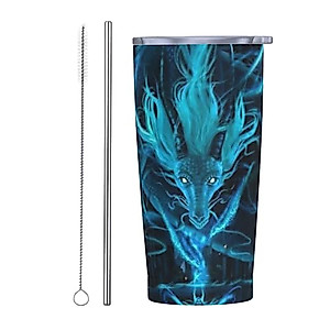 Blue Dragon 20oz Tumbler Stainless Steel Vacuum Insulated Double Wall Travel Tumbler, Durable Insulated Coffee Mug, Thermal Cup With Lid and Straw for Hot & Cold Drinks