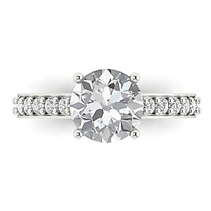 2.18 Ct Round Cut Clear Simulated Diamond 14K White Gold Solitaire with Accents Engagement Promise Bridal Ring Size 7