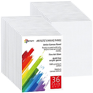 Simetufy 36 Pack 5 x 7 Inch Canvas Boards Small Painting Canvas for Kids, Blank Canvas Panels for Painting- Gesso Primed Acid-Free 100% Cotton for Acrylics Oil Watercolor Tempera Paints