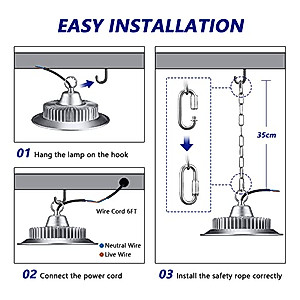 100W UFO LED High Bay Light Commercial Light,6500K AC85~277V, With Chain Non-Dimmable,Lightweight Aluminum Alloy LED Industrial Lamp for Garage Warehouse Workshop Shopping Mall Stadium Exhibition Hall