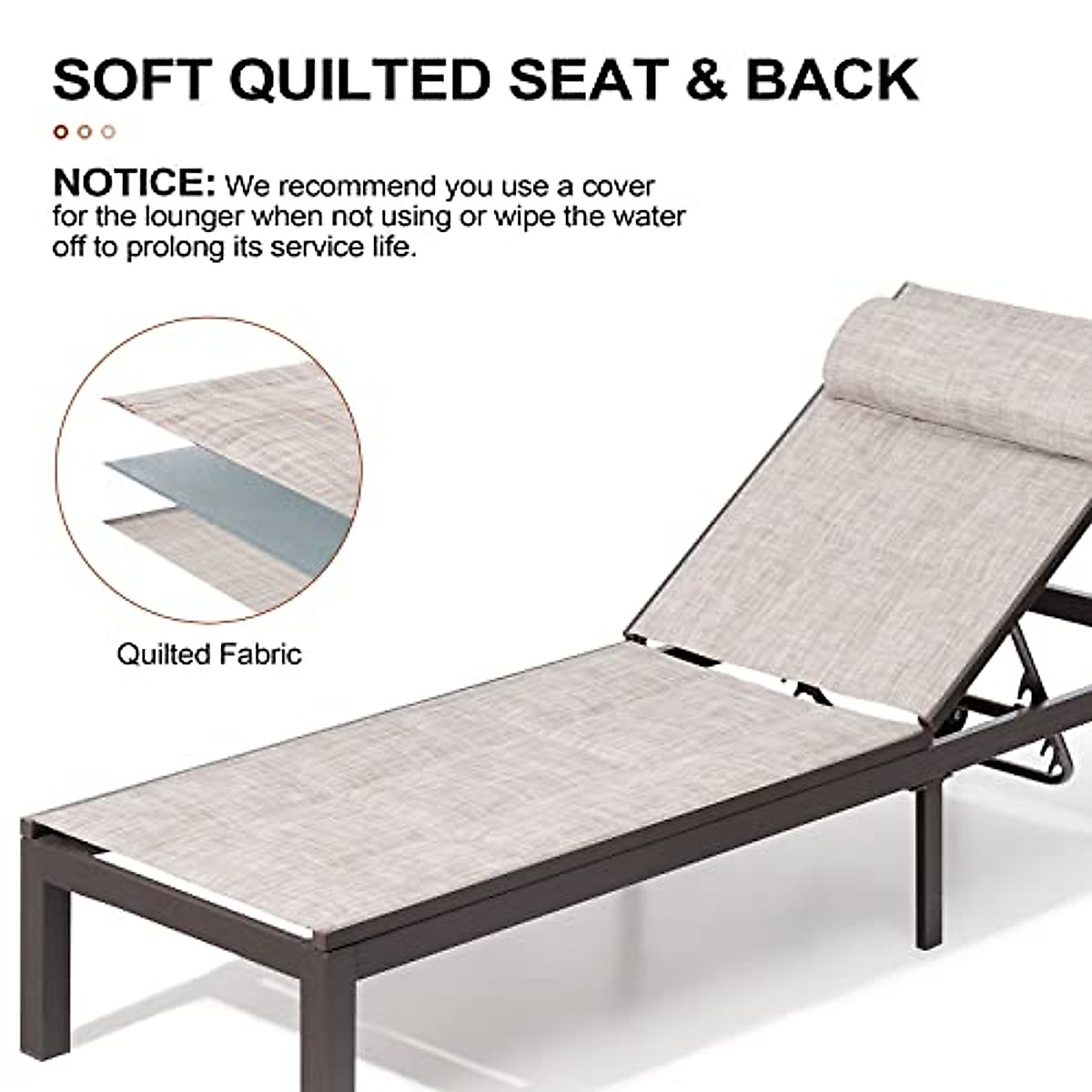 Crestlive Products Aluminum Patio Chaise Lounge Chair Five-Position Adjustable Outdoor Recliner with Headrest and Wheels All Weather for Patio, Beach, Yard, Pool (2 PCS Beige)