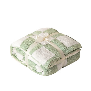 Ultra-Soft Buffalo Checkerboard Grid Fluffy Microfiber Knitted Throw Blanket Super Cozy Lightweight Checkered Bed Blanket for Sofa Couch Bed Matcha 51"X63"