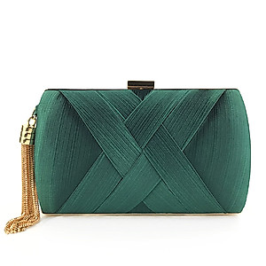 Women's Elegant Tassel Pendant Silk Evening Bag Clutch Purse for Bride Wedding Prom Night Out Party (Green)