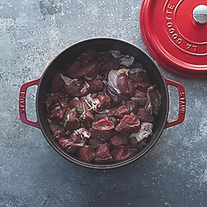 Staub Cast Iron Dutch Oven 5-qt Tall Cocotte, Made in France, Serves 5-6, Cherry