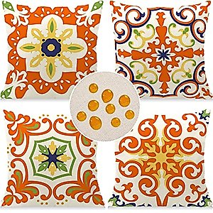Cirzone Outdoor Pillow Covers 18x18 Set of 4 Waterproof Outdoor Pillows Couch Throw Pillow Covers Boho Decorative Pillow Covers Decorations for Patio, Garden, Home
