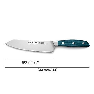 Arcos Forged Rocking Santoku Knife Stainless Steel 7 Inch. Micarta Handle & Special Silk Edge and Silver Blade 190 mm. Series Brooklyn. Blue Color . Impress and Amaze with Every Cut