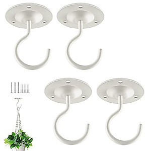 BOLITE Ceiling Hooks for Hanging Plants, Wall Mount Metal Hangers for Bird Feeders, Plants, Lanterns, String Lights, Wind Chimes, Indoor and Outdoor Decorations, Retro White, 4 Pack