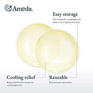 Ameda ComfortGel Nipple Gel Soothing Nursing Pads, Breast Pads Nipple Therapy, Breastfeeding Supplies, Reusable Cooling Relief HydroGel Pads, 2 Pair (4 Count)