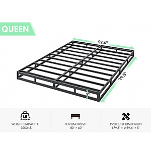 QEROMY Queen Box Spring - 5 Inch Low Profile Box Spring for Queen Bed, Sturdy Metal Frame Mattress Foundation, Easy Assembly, Quiet & Noise-Free