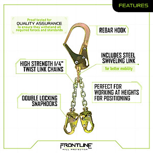 Frontline PSSW2R Rebar Positioning Chain Assembly with Swivel | Durable, Rugged & High Strength | Construction Positioning Chains | OSHA & ANSI Compliant