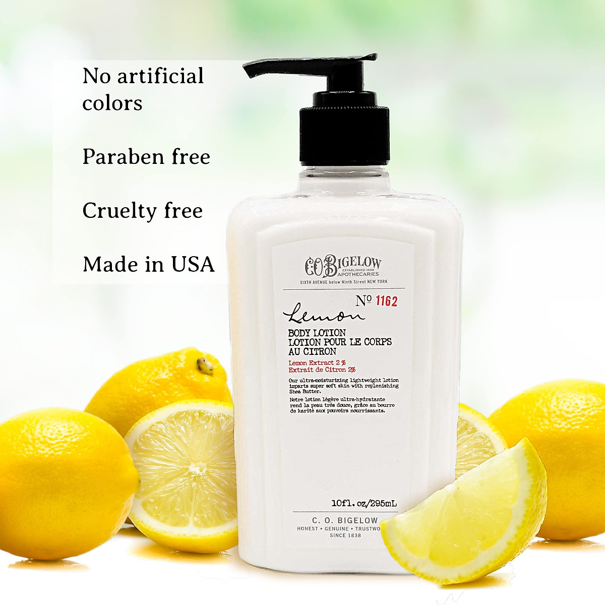 C.O. Bigelow Lemon Body Lotion No. 1162, Moisturizing Lotion for Dry Skin, Hands & Body with Shea Butter & Kuki Nut Oil, Lemon Scented, 10 fl oz
