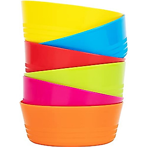 PLASKIDY Plastic Toddler Bowls Set of 6 Kids Bowls 10 Oz - Toddlers Cereal Bowls Microwave Dishwasher Safe BPA Free Brightly Colored Children Snack Bowls Great for Cereal, Soup, Snack, Fruit or Salad