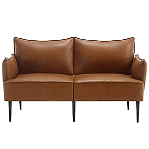 Wahson Brown Faux Leather Loveseat Sofa, 53" Small Love Seat Couch Modern 2-Seat Small Sofa with Metal Legs, Upholstered Recliner Sofa Couch for Living Room/Apartment/Small Spaces - 20.5" Deep Seats