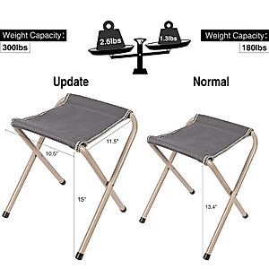 REDCAMP 2 Pack Folding Camping Stool for Adults, 15 Inch Tall Sturdy Portable Camp Stools for Outdoor Fishing Hiking, Support 300 LBS Capacity, Gray