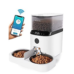 PETVIAGA Automatic Cat Feeders for 2 Cats, WiFi Cat Feeder with Lock Lid, 2-Way Splitter & Dual Bowls, Auto Pet Feeder for 2 Dogs with APP Control 1-6 Mealtimes, 20 Portions Control & Remote Feeding