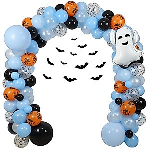 Halloween Baby Shower Decorations Boy, Halloween Balloon Arch Garland Kit with Halloween Foil Balloon 3D Bats for Happy BOO Day Halloween Theme Birthday Party Decorations