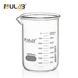 ULAB Heavy Duty Glass Beakers, Vol.4000ml (135oz), Borosilicate 3.3 Glass, Thick Wall Beakers, with Double Scale, Superior Durability & Chemical Resistance, UBG1067