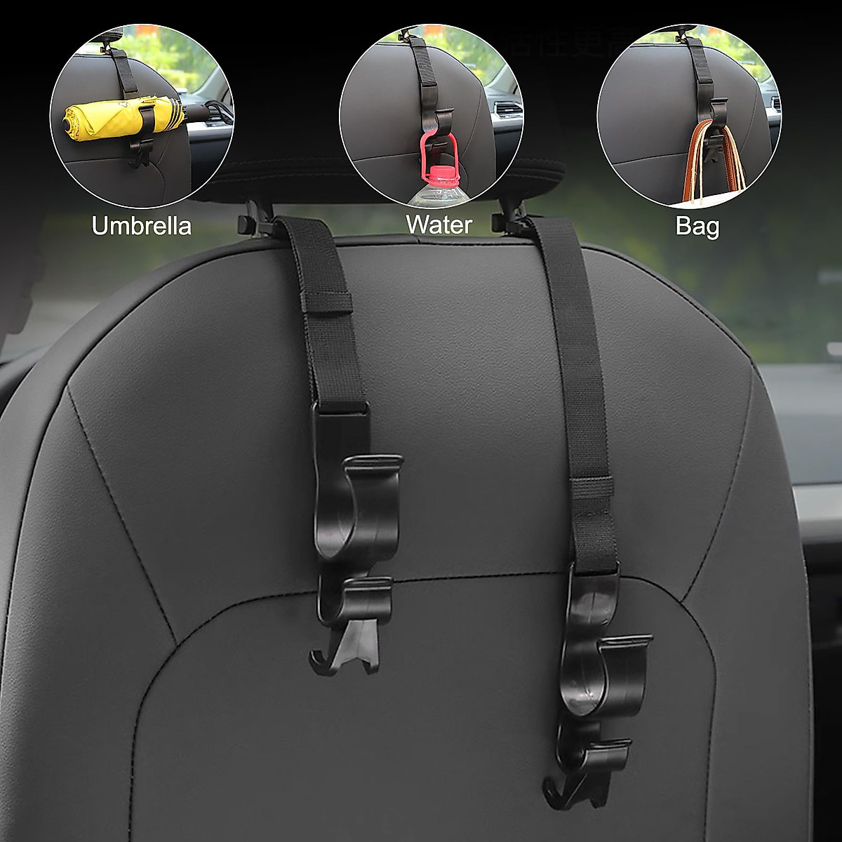 TUTUDOW 4 PACK Adjustable Car Seat Headrest Hook, Universal Car Storage Headrest Hanger Holder Hooks Organizer, Durable Backseat Hanger Interior Accessories for Umbrella, Handbag, Purse, Coat