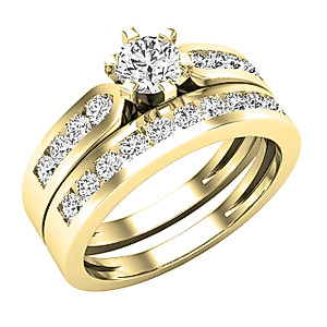 Dazzlingrock Collection 1.00 Carat (Cttw) 18K Round Diamond Women Engagement Ring Set 1 CT, Yellow Gold, Size 7