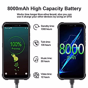 OUKITEL WP5 Pro Rugged Cell Phone Unlocked, 4GB +64GB 8000mAh Android 10 Smartphone IP68 Waterproof 5.5" HD+ Triple Camera Global Version 4G LTE GSM AT&T T-Mobile Metro PCS Face ID Fingerprint