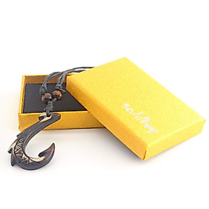 Scddboy Hawaiian Fish Hook Pendant Hemp Cord Adjustable Chain - Maori Tribal Necklace