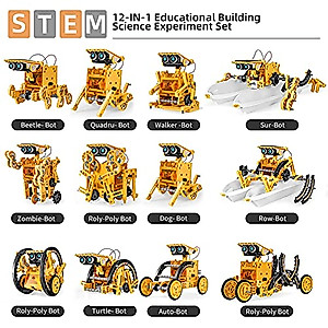 EPPO STEM Solar Robot Kit Toys 12-in-1, Educational Building Science Experiment Set Gifts for Kids Boys Girls,Gifts for Kids 8 9 10 11 12 13 Years Old (Yellow)