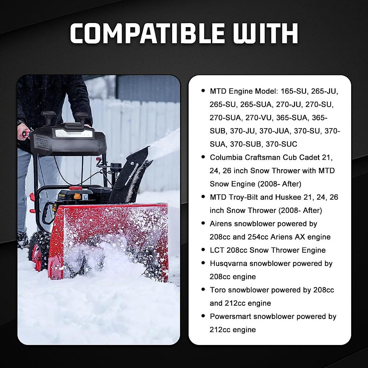 VORGENS 951-10645 751-10645 Electric Starter Snow Blower Engine Motor Compatible with MTD Troy-Bilt Huskee Craftsman Snow Thrower Engines Replace 951-10645A 751-10645A 951-10645B