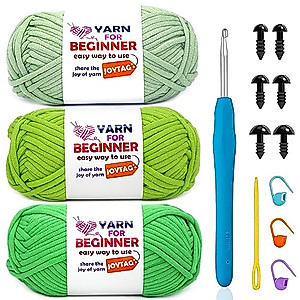 3 Pack Beginners Crochet Yarn Avocado Christmas Green Cotton Crochet Yarn for Crocheting Knitting Beginners with Easy-to-See Stitches Cotton-Nylon Blend Crochet Yarn for Beginners Crochet Kit(3x50g)