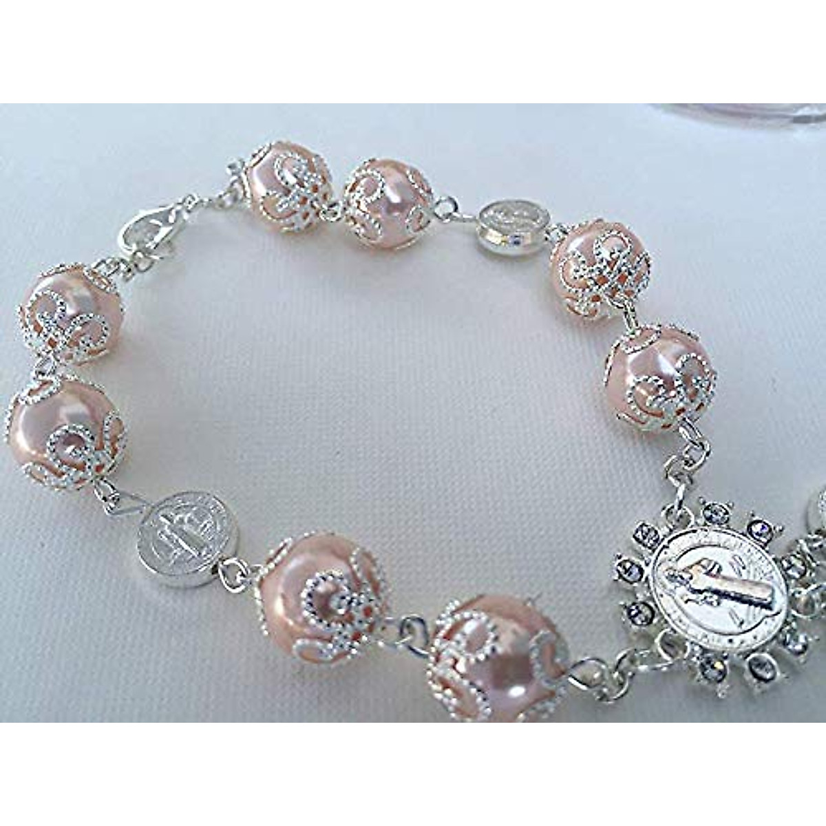 YRP Gifts 12 Pcs Pink/Silver Boy/Girl Hand Bracelet, Mini Rosary Rhinestone Memories Gift for Baptism/First Communion Festivities