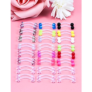 Oufksiyy 48PCS 14G Tongue Rings Glitter Bioflex Flexible Acrylic Curved Barbell Snake Eyes Tongue Nipple Ring Body Piercing Jewelry Retainer for Women Glow in The Dark Bridge Tongue Rings