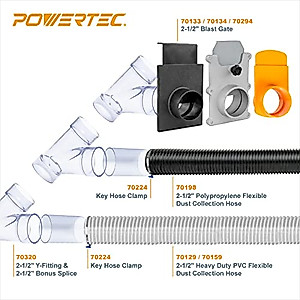 POWERTEC 2-1/2 Inch ID Y Fitting for 2-1/2 Inch OD Dust Collection Pipes, Adapters and Fittings with Splice for 2 1/2 Inch ID Dust Collection Hose Connector, 1 set (70320)