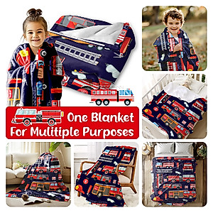Fire Truck Blanket for Boys, Fire Truck Throw Blanket for Kids, Blue Firefighter for Teens, Soft Lightweight Flannel Truck Car Blankets for Teen Men Birthday Gifts Sofa Couch Bed Decor 40x30In