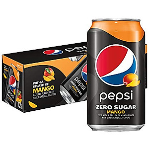 Pepsi Zero Sugar Cola Soda Pop, Mango, 12oz Cans (12 Pack)
