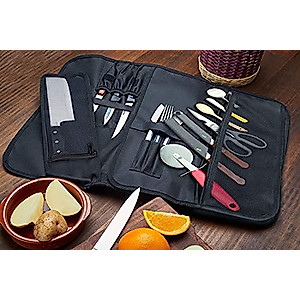 EVERPRIDE Chef Knife Roll Bag Holds 10 Knives – Contains 2 Large Zippered Pockets for Meat Cleavers and Cooking Tools – Durable Knife Case for Chefs and Culinary Students – Knives Not Included