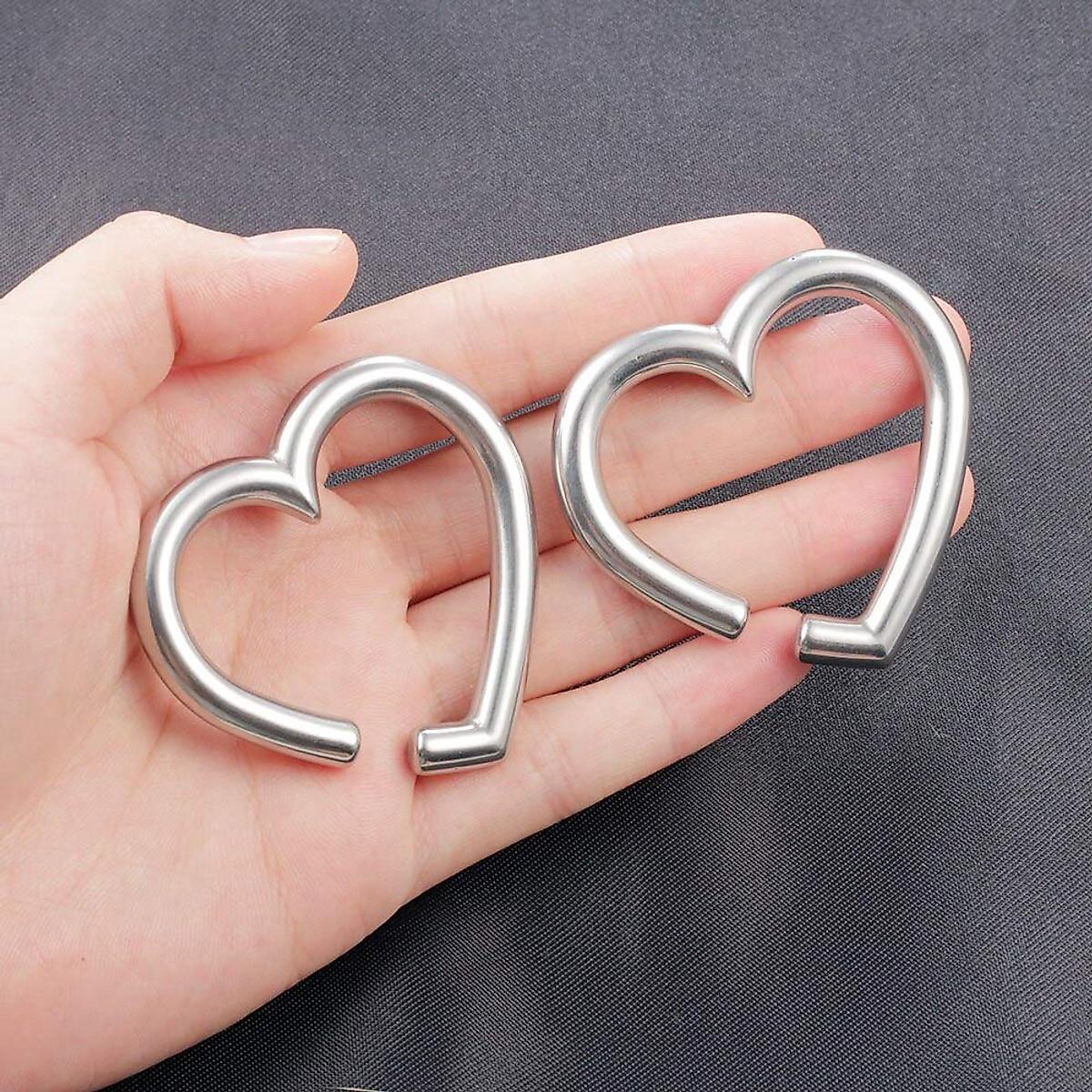 LADEMAYH Ear Weights for Stretched Ears, Heart 2g Gauges Earrings Dangle Gauges for Women, Silver Surgical Steel Ear Hangers Weighted Gauges Body Jewelry