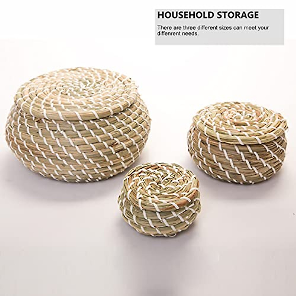 Cabilock Wicker Basket with Lid Mini Straw Hand Large Woven Basket Rattan Storage Basket Box Woven Storage Baskets Small Wicker Baskets