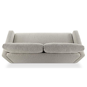 CHERS 76.8" Upholstered Bench Seat Sofa, Wood Base Lounge Sofa with Track Arms, Cushion Back Fabric Loveseat, 2-Seater Boucle Couches for Small Living Room, Bedroom, Office, Off-White