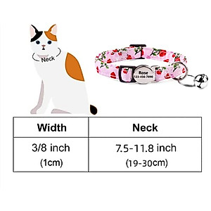 Moonpet Custom Personalized Breakaway Cat Collar with ID Name Phone Number Tag Plate/Customized Engraved Floral Pattern Boy Girl Cat Kitten Collar with Bell