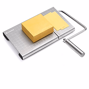 zanmini Cheese Slicer, Stainless Steel Cheese Cutter with Accurate Size Scale, Wire Cheese Slicer for Cheese Butter, Equipped with 4 Replaceable Cheese Slicer Wires