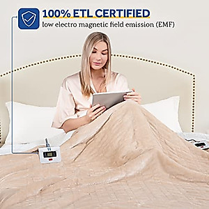 SEALY Electric Blanket Queen Size, Flannel & Sherpa Heated Blanket with 10 Heat Setting & 1-12 Hour Auto Shut Off, Fast Heating Blanket, Machine Washable, Beige, 84 x 90 Inch