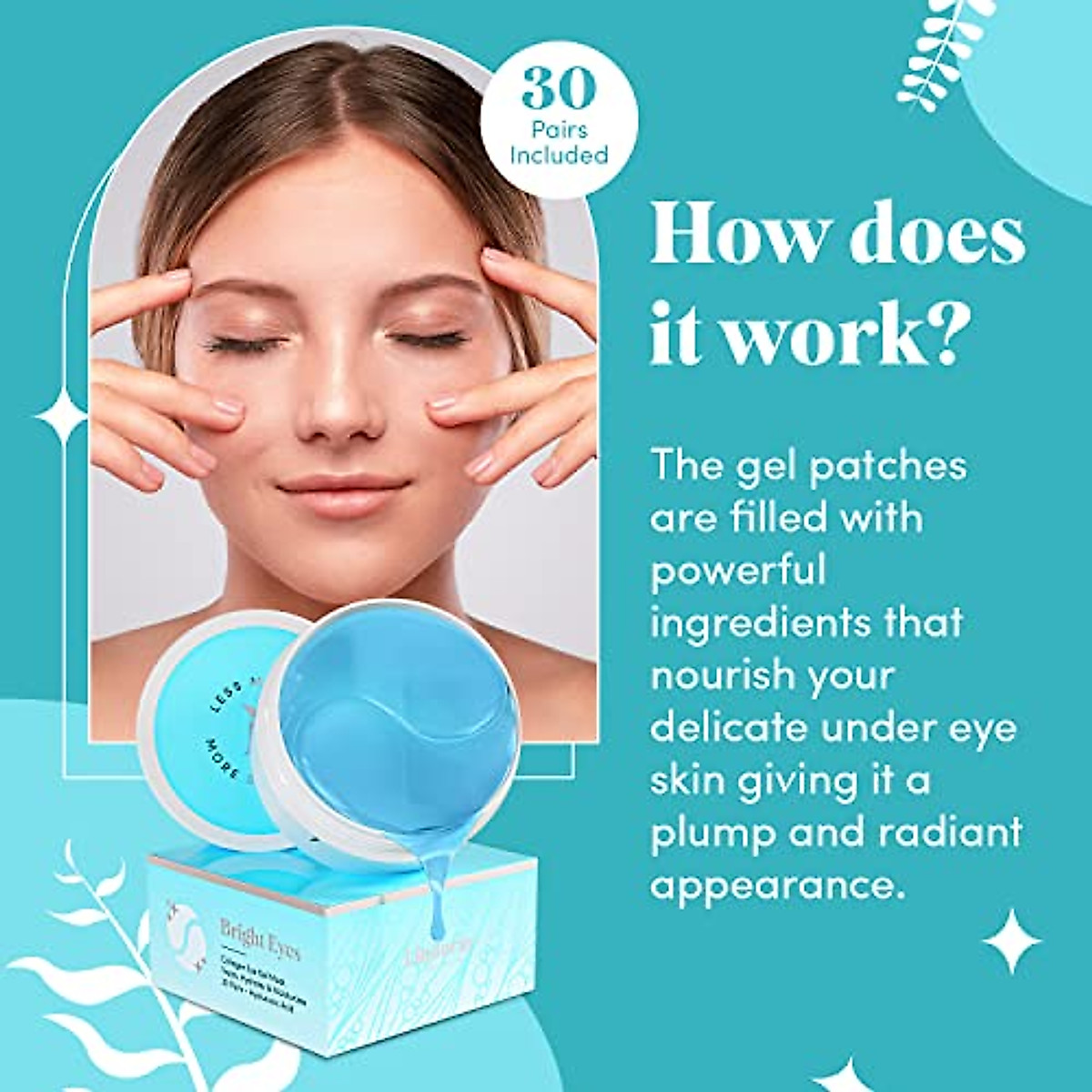 Hydra Blue Collagen Under Eye Gel Mask - Bright Eyes Anti Aging Treatment For Dark Circles, Puffy Eyes, Bags, Fine Lines - 30 Pairs (60 Total Patches)