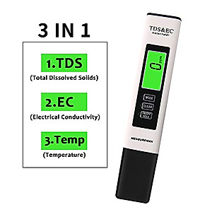 MEASUREMAN PH Meter and TDS Meter Combo，0-14 PH Value, 0.01 Resolution TDS Meter, EC Meter & Temperature Meter 3 in 1, Accuracy ± 2%, 32.0-176.0°F Green Backlight Meter"